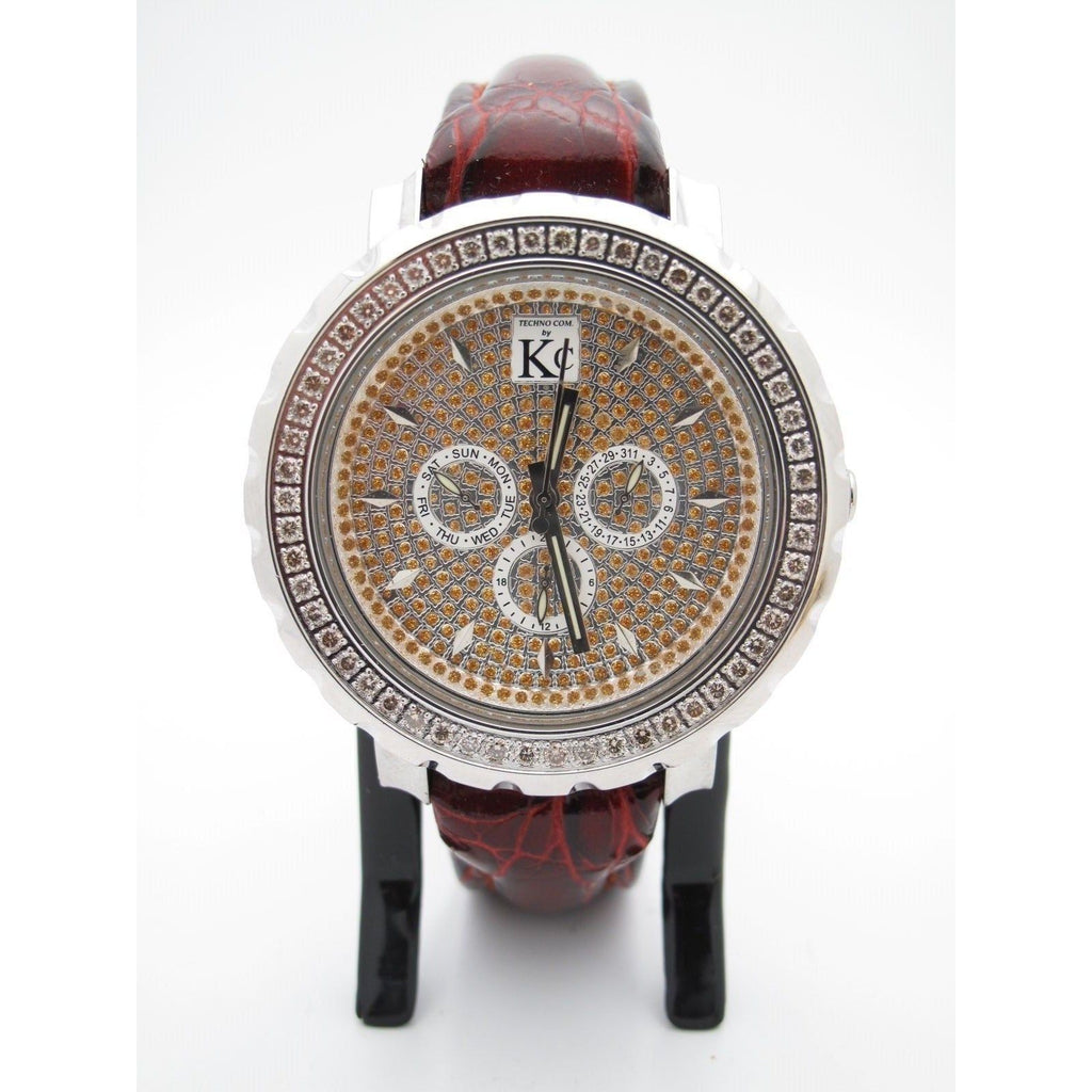 Techno Com. By KC Men's 1.00CT Diamonds Gold Chrono Dial & Brown Band ...